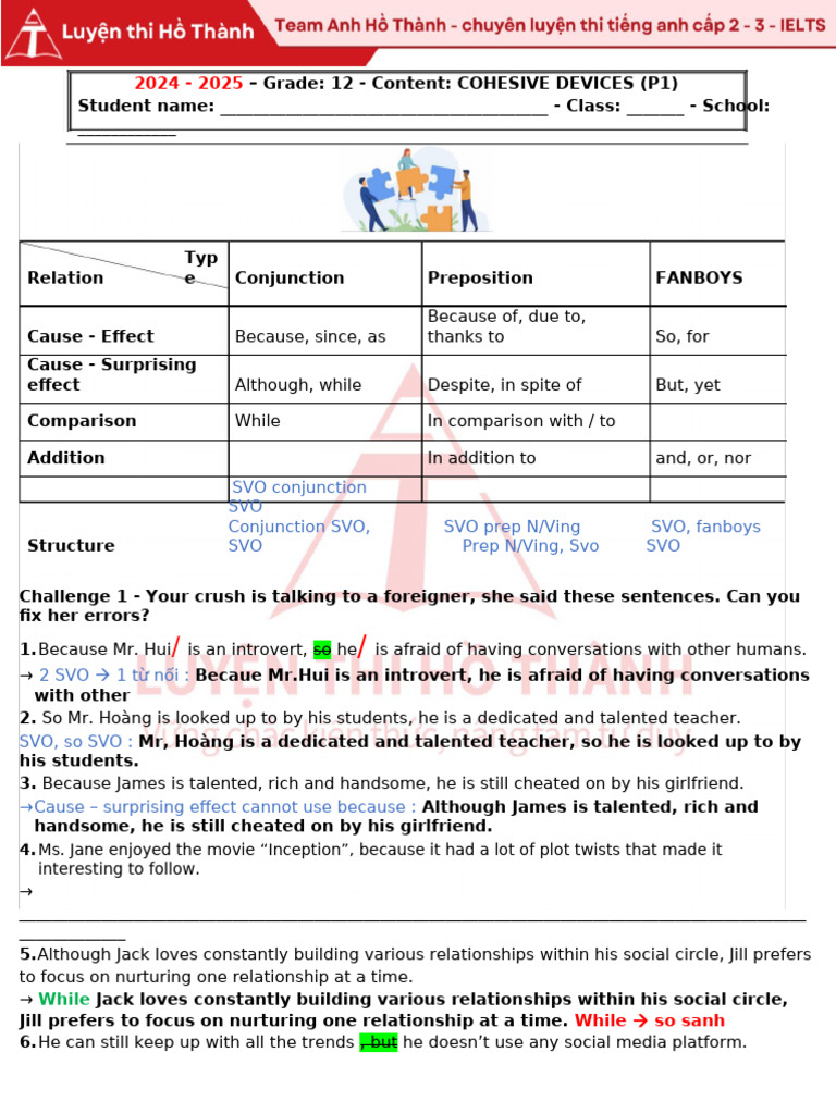 (g12 - Cohesive Device (p1) ) - Handout - A1 | PDF