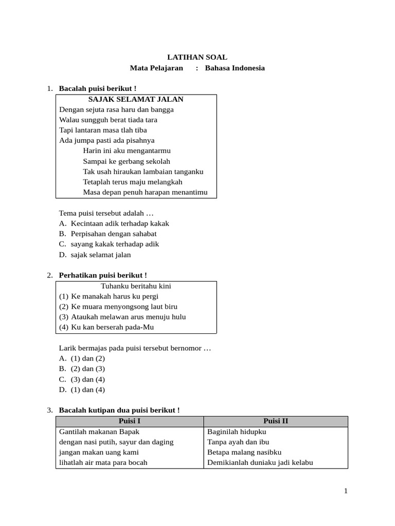 Soal Latihan Bindo Puisi Dan Pidato | PDF