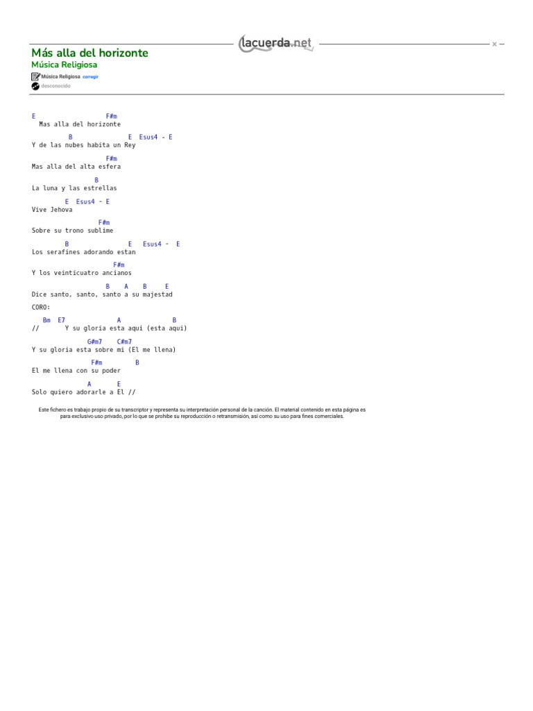 MAS ALLA DEL HORIZONTE, Música Religiosa_ Acordes | PDF