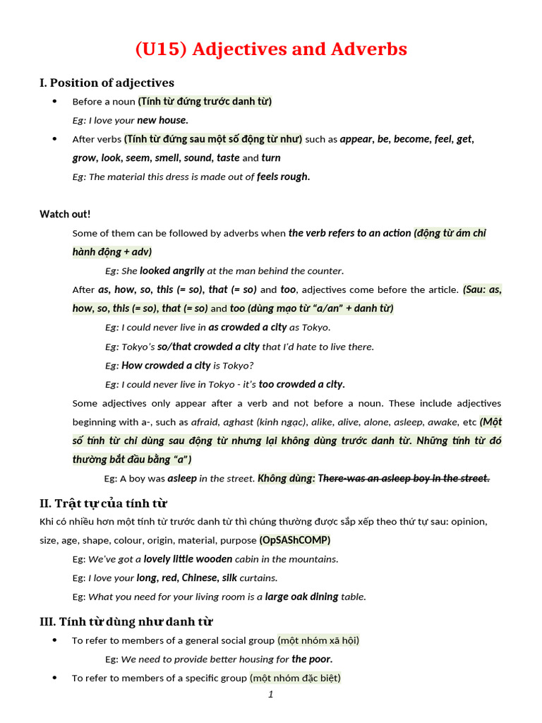 C1.2 - Unit 15 - Adj+Adv - GV 1 B | PDF | Adjective | General Fiction