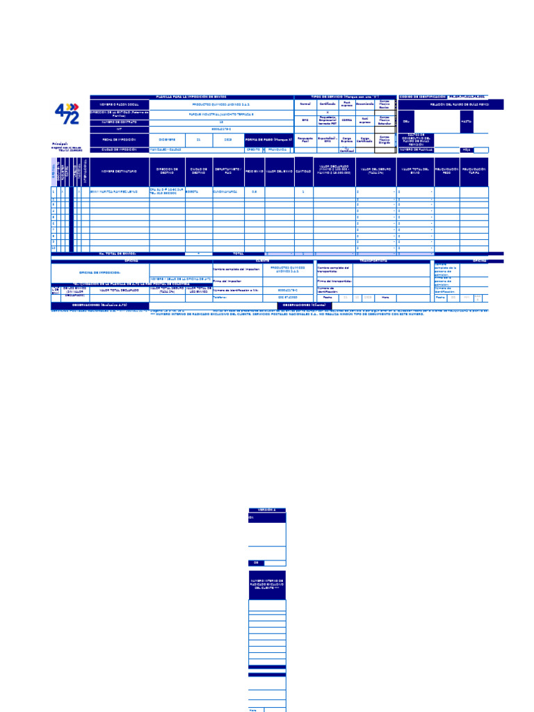 Planilla para La Imposicion de Envios 472 | PDF