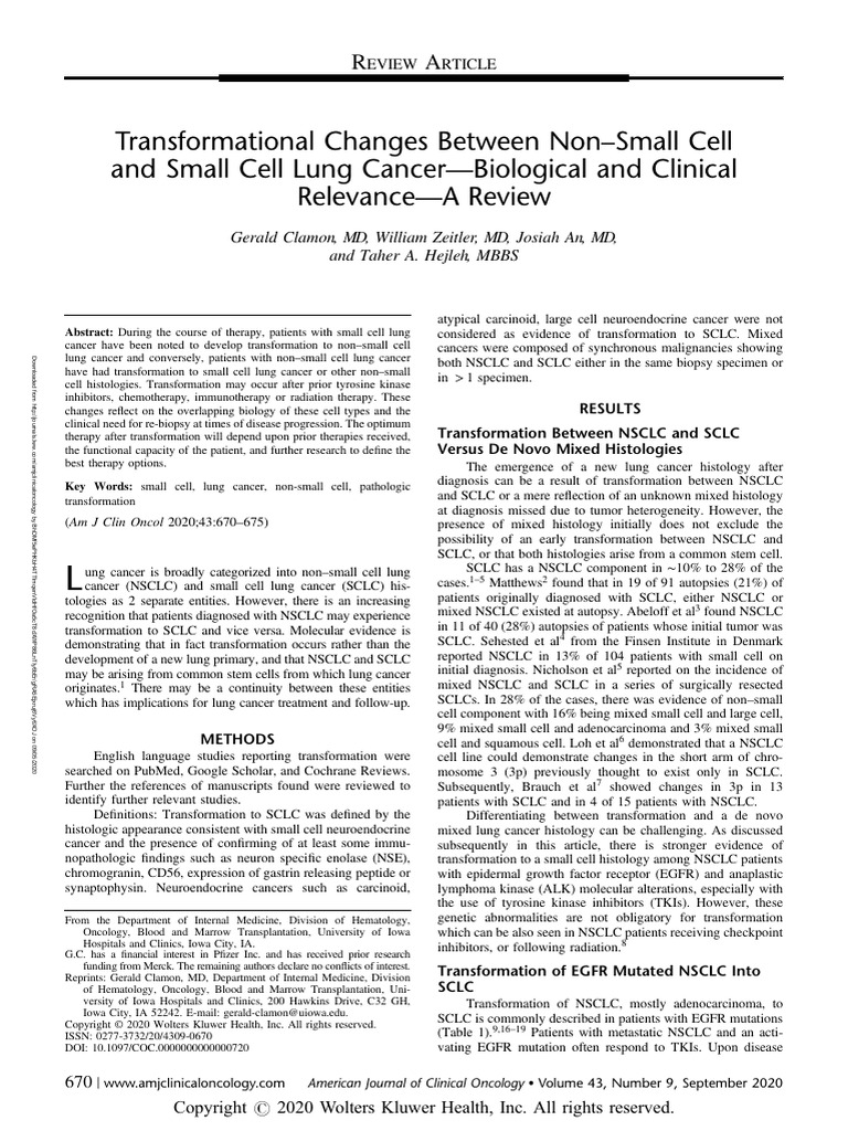 3 - Transformational Changes Between Non-Small Cell and Small Cell Lung ...