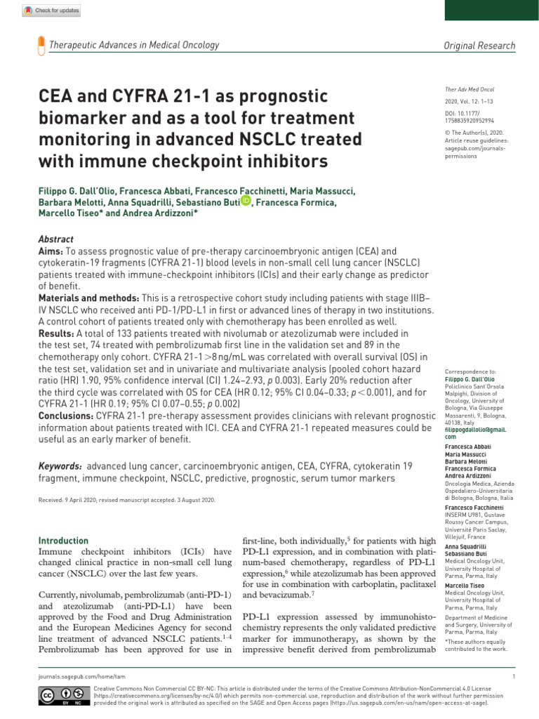 5 - CEA and CYFRA 21-1 As Prognostic Biomarker and As A Tool For ...