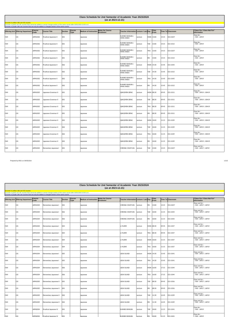 Class Schedules For 2nd Semester of Academic Year 2023-2024 (2023!12!21 ...
