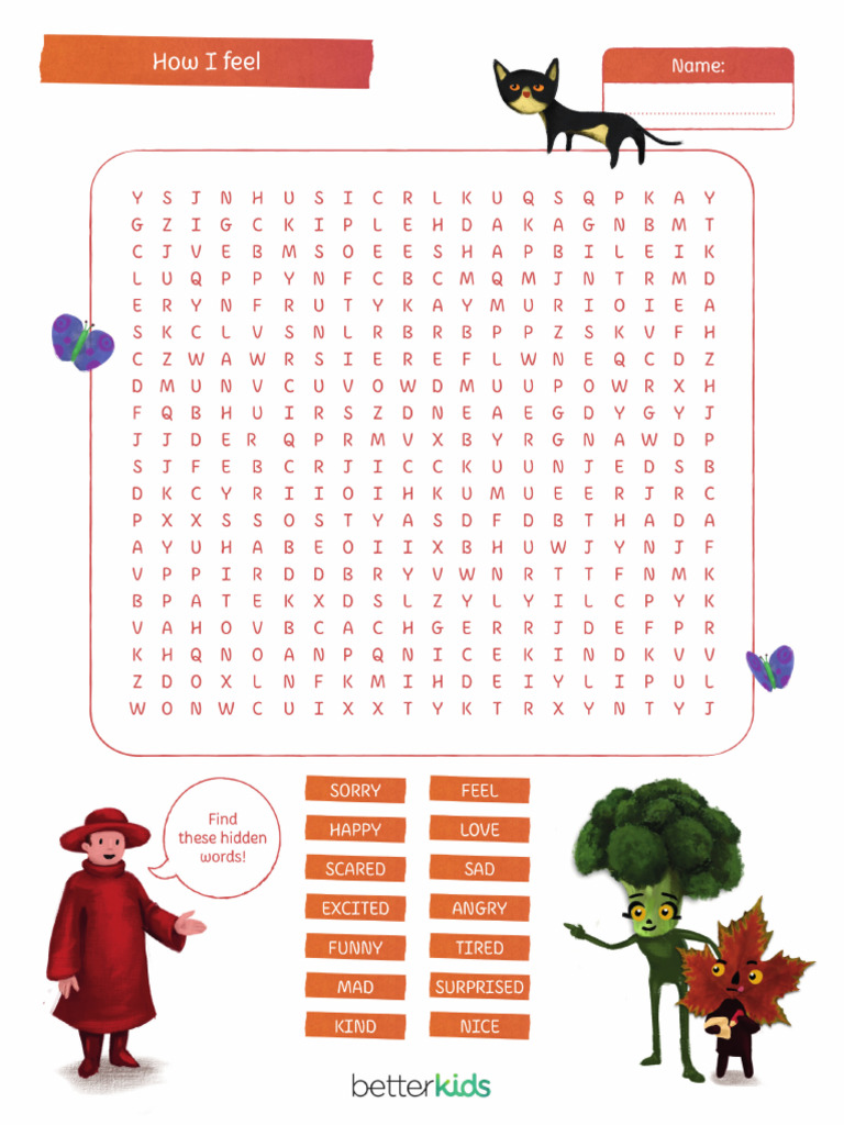 Better Kids: Wordsearch - Feelings Sight Words | PDF