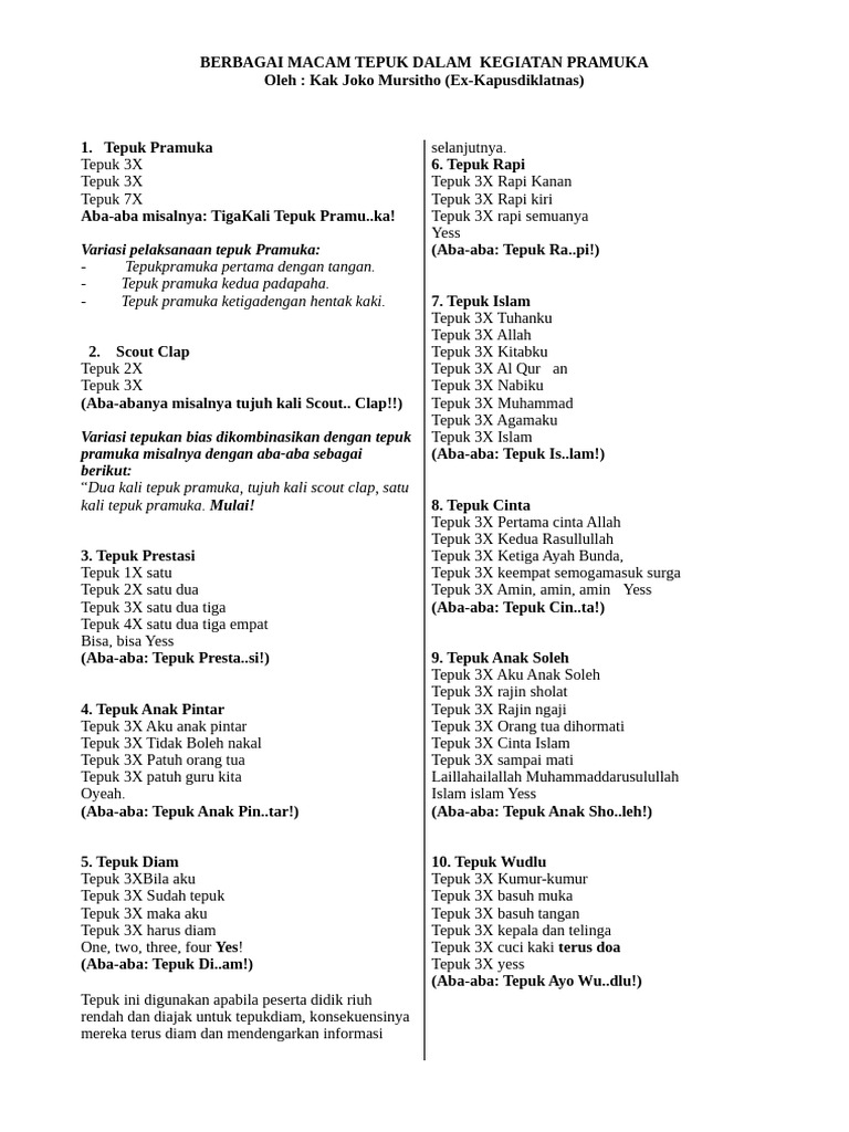 Macam TEPUK Pramuka | PDF