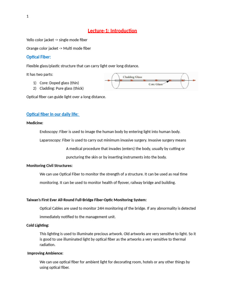 Optical Fiber: Uses and History Explained | PDF | Optical Fiber | Laser