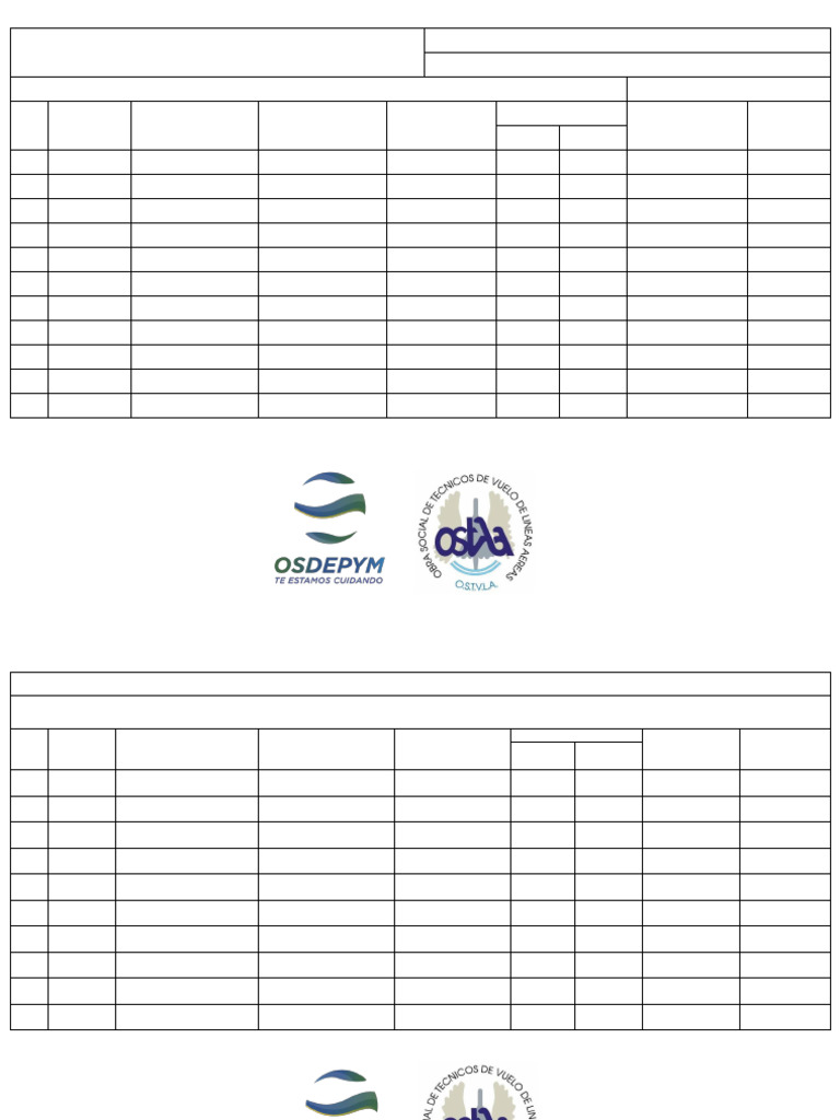 Planillas de Asistencia OSTVLA-OSDEPYM | PDF