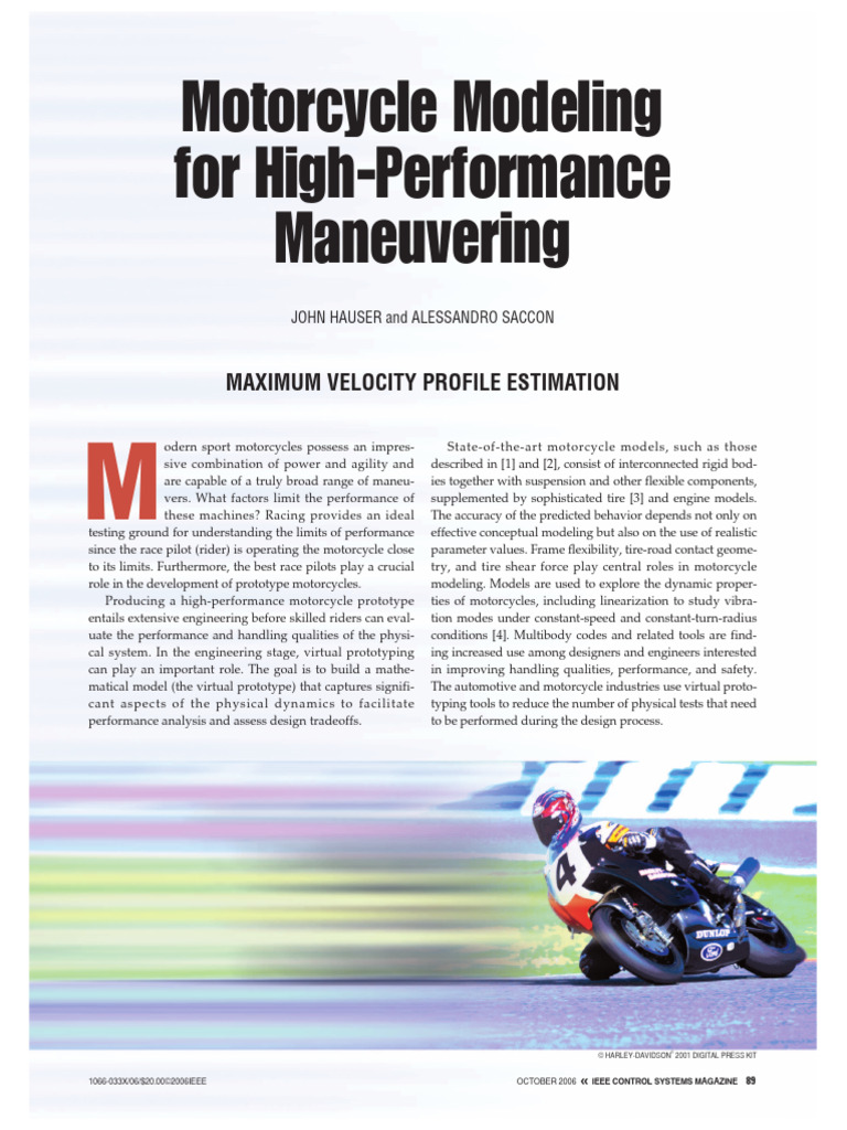 Motorcycle Modeling For High Performance | PDF