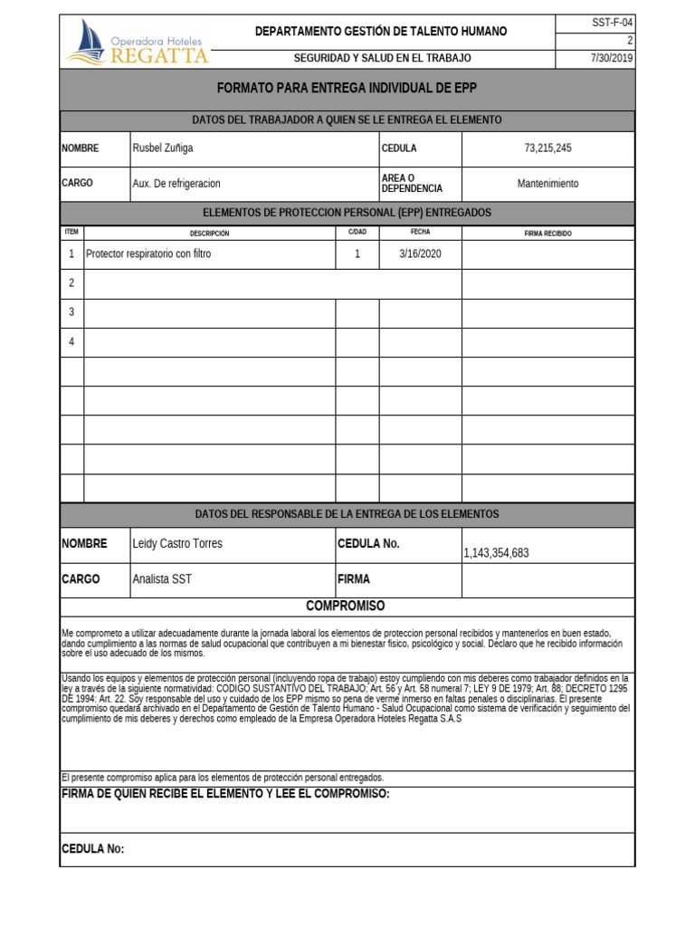 Acta de Entrega de EPP. | PDF