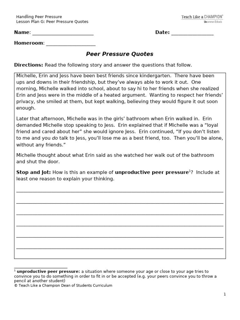 G. Handling Peer Pressure Peer Pressure Quotes | PDF