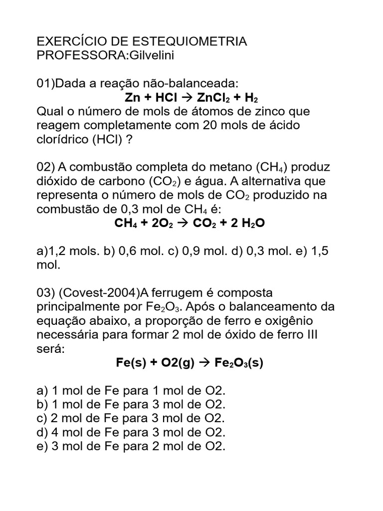Exercício de Estequiometria 1 | PDF