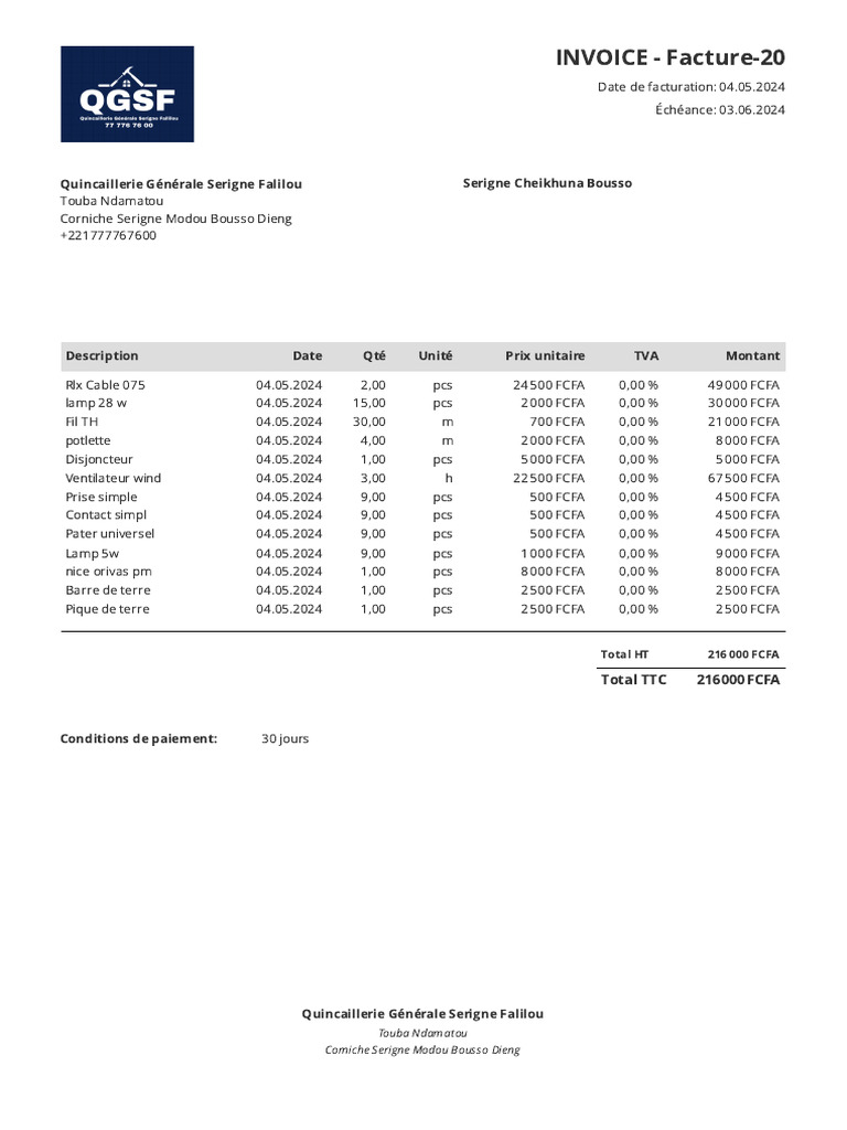 Invoice Facture 20 | PDF
