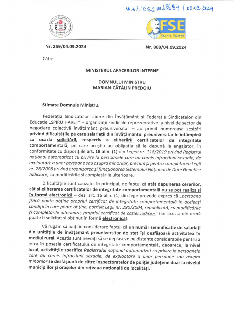 Adresa-Solicitare Reglementare Certificat de Integritate | PDF