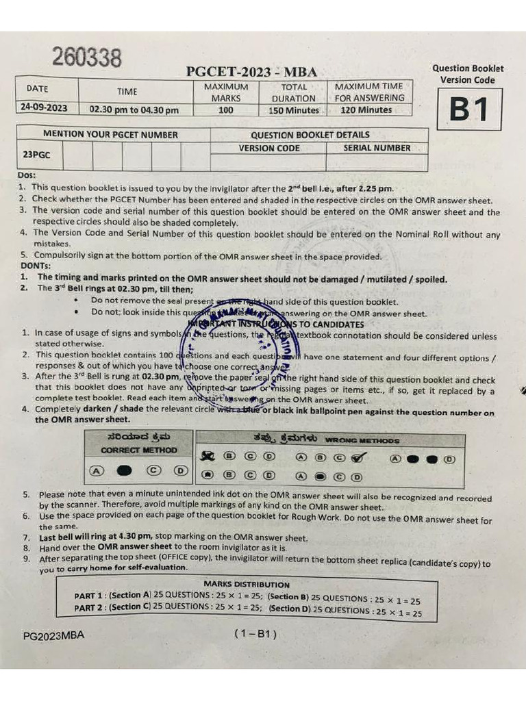 PGCET MBA-2023 Version B1 Keys | PDF