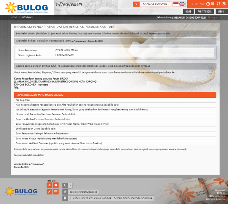 Perum BULOG - E-Procurement | PDF