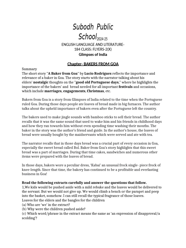 Bakers From Goa - Notes | PDF