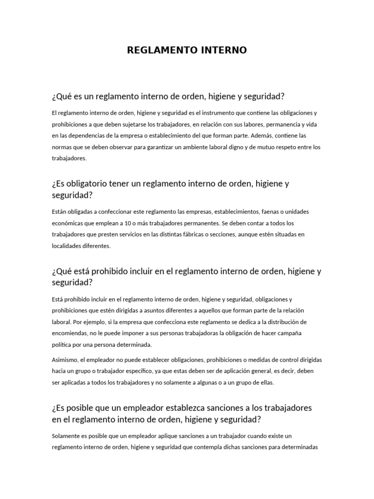 Reglamento Interno | PDF