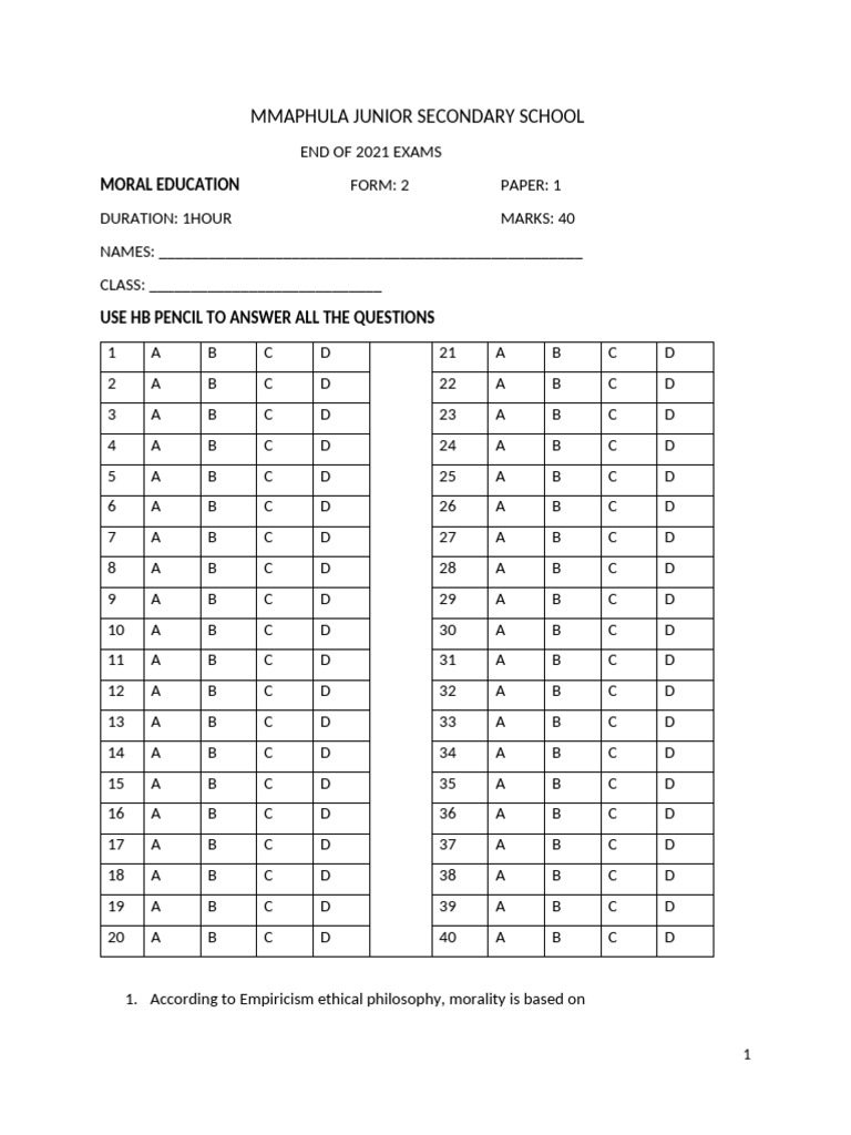 End of Year Paper 1 F2 | PDF