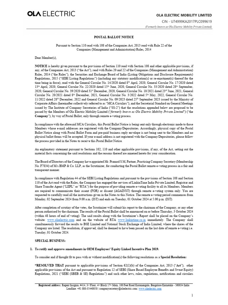 Postal Ballot Notice 2024 | PDF