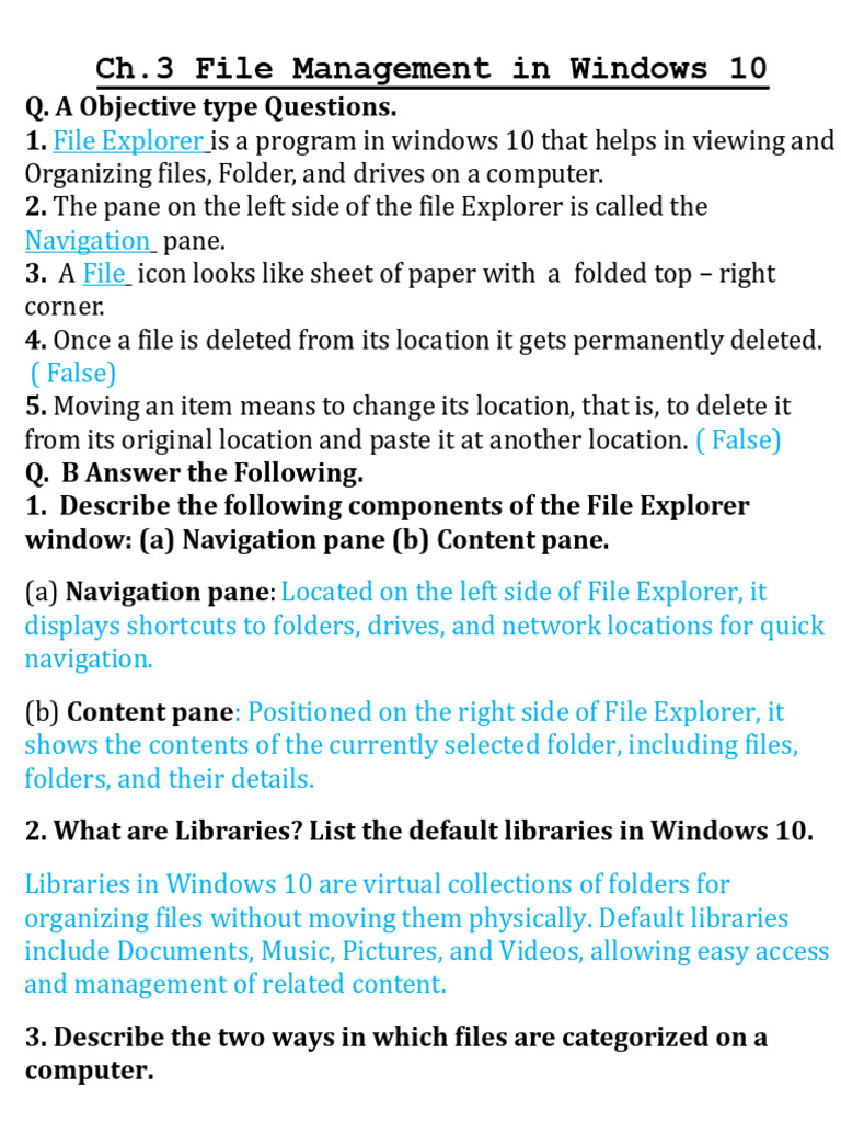 Ch.3 File Management in Windows 10-1 | PDF
