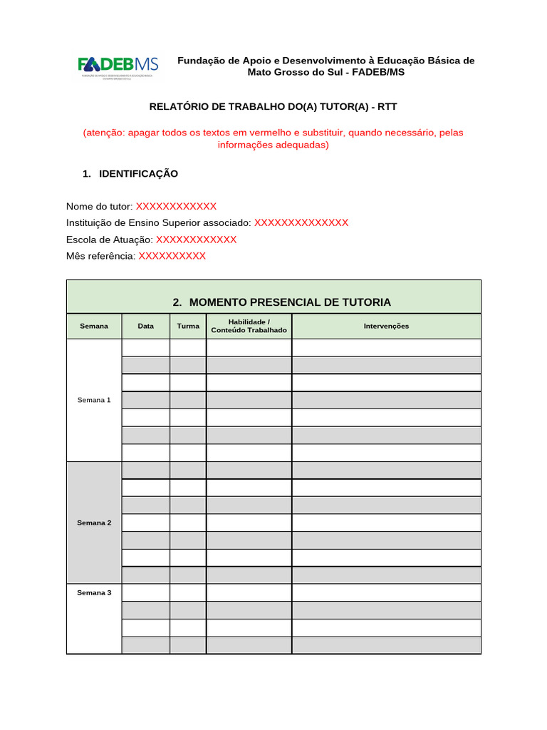 (Modelo) Relatório de Trabalho do Tutor (2) | PDF