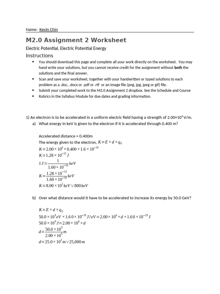 M2.0 Assignment 2 Worksheet | PDF | Electronvolt | Physical Chemistry M2.0 Assignment 2 Worksheet | PDF | Electronvolt | Physical Chemistry
