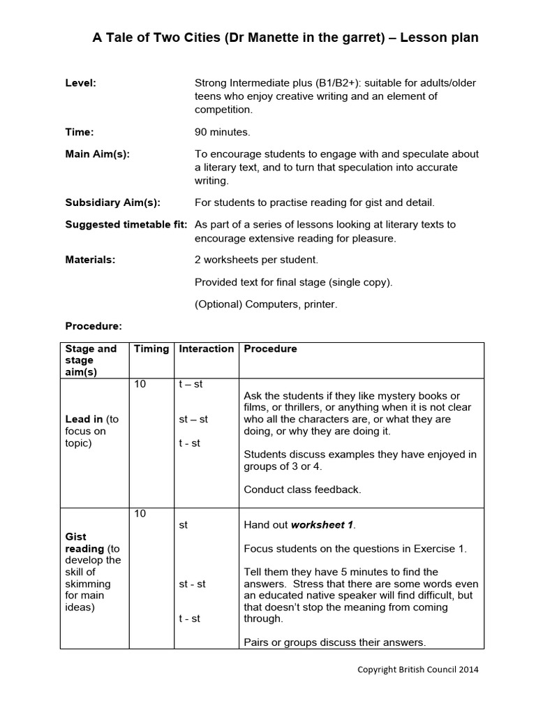 DR Manette Lesson Plan | PDF