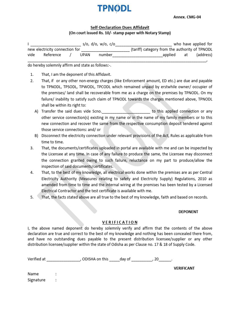 Self-Declaration - Dues - Affidavit Annexure - 4 | PDF