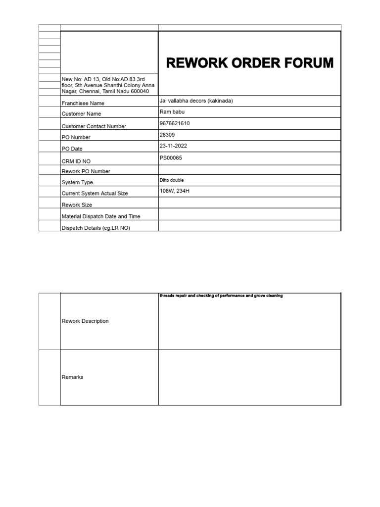 Rambabu Garu Rework Sheet Sample | PDF