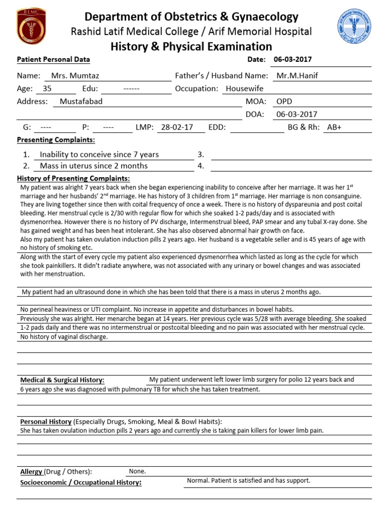 Gynae. History Pattern | PDF