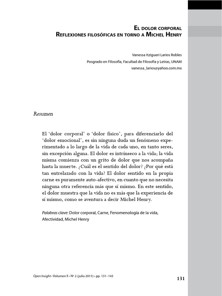 El Dolor Corporal Reflexiones Filosofica | PDF