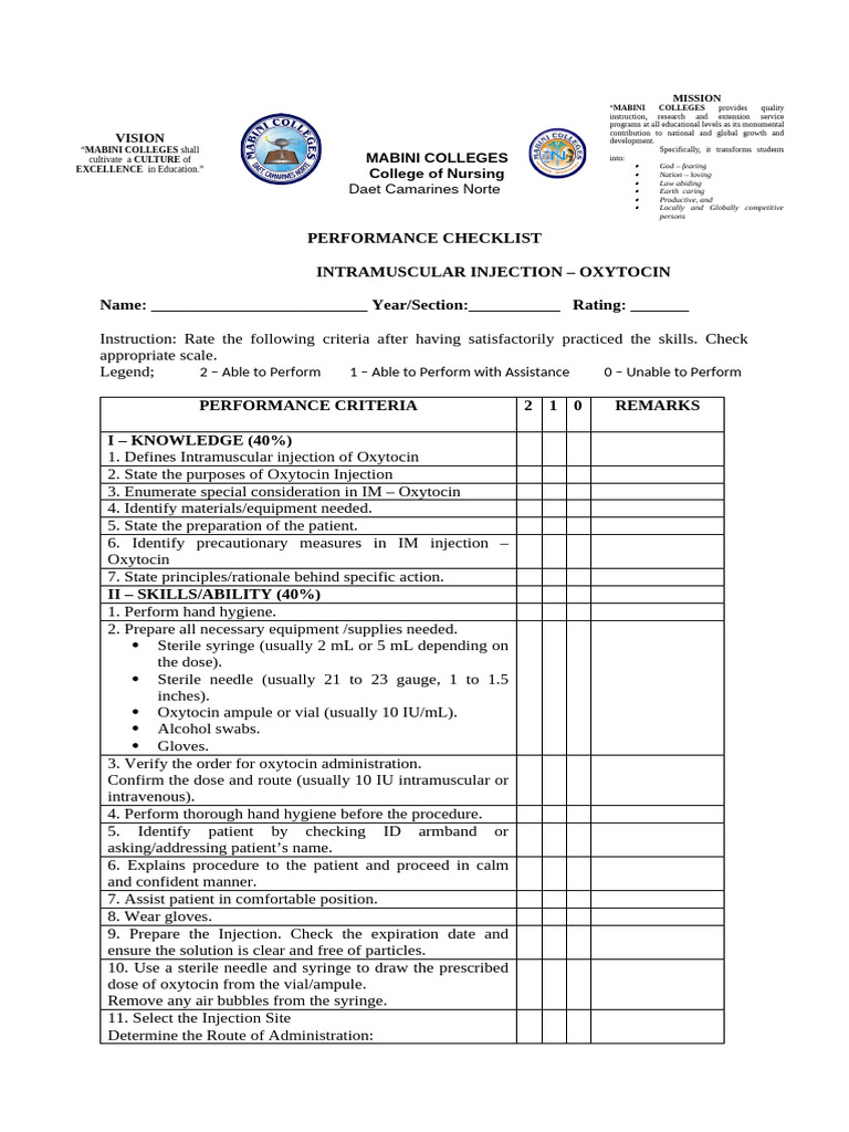 Checklist-Oxytocin-Intramuscular-Injection | PDF