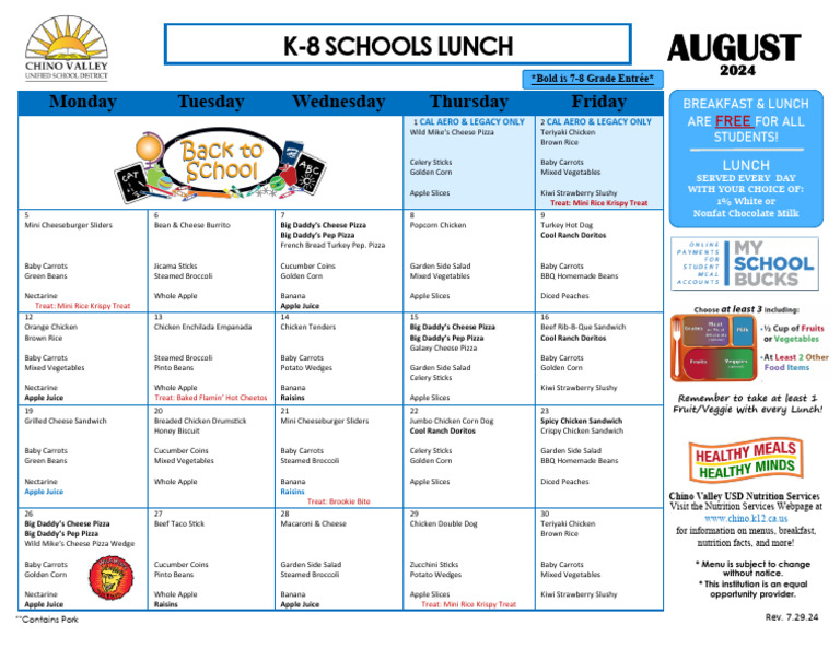 714273-K-8 Lunch Menu | PDF