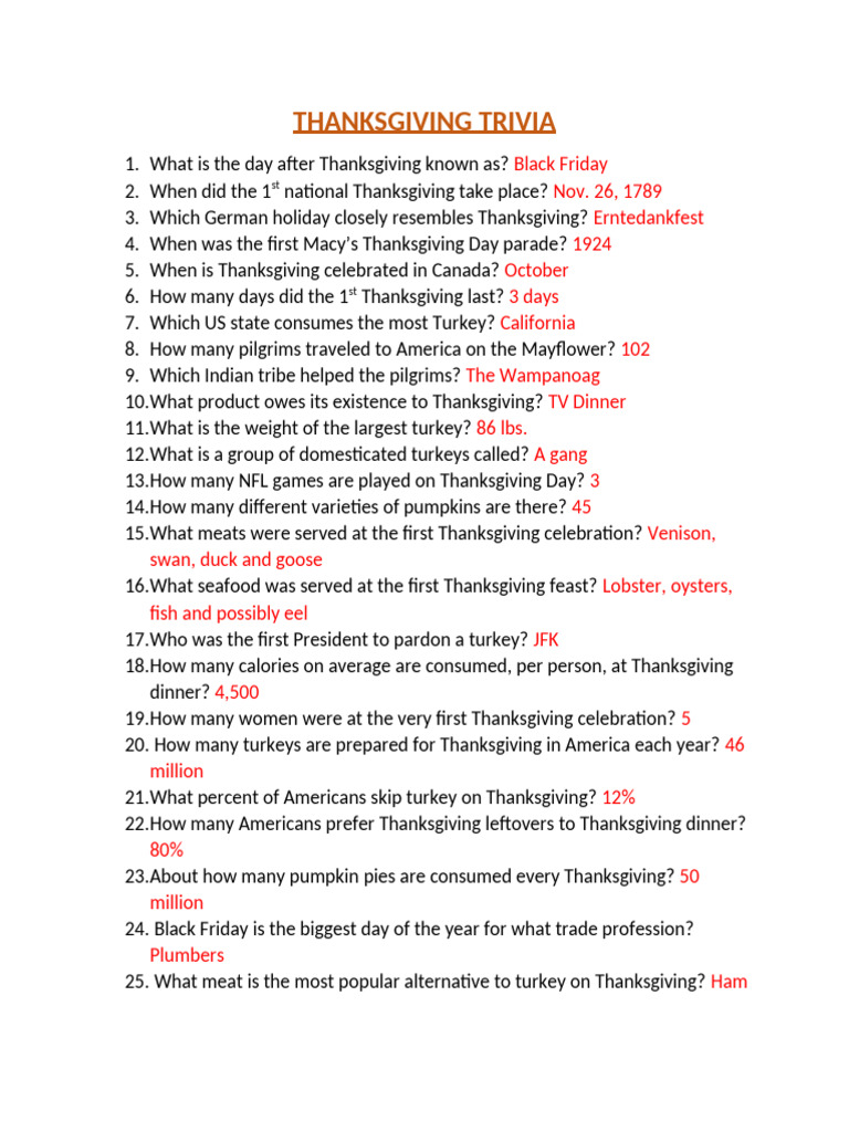 Thanksgiving Trivia | PDF | History