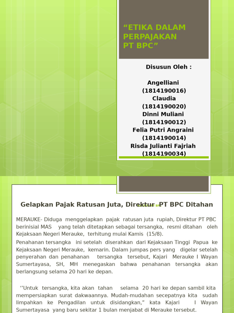 09PPT Etika Dalam Perpajakan PT BPC Kel 4 | PDF