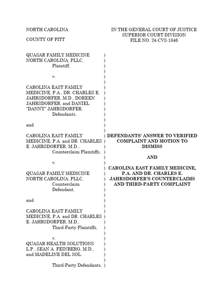 Defendants' Answer to Complaint and Motion to Dismiss | PDF