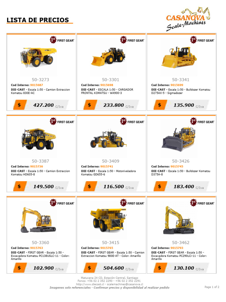 Lista de Precios Die-Cast Komatsu | PDF