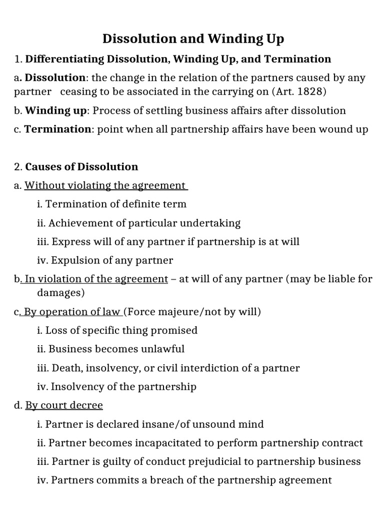 Dissolution and Winding Up | PDF | Partnership | Liquidation