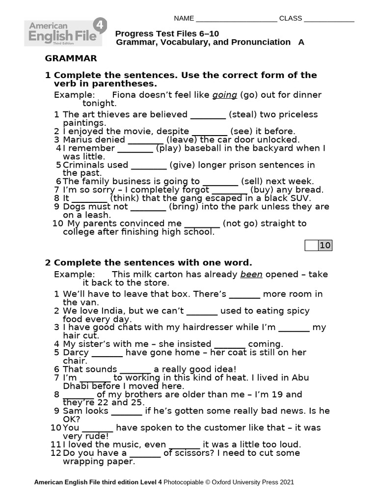 Progress Test Adv 1B Files 6-10 | PDF