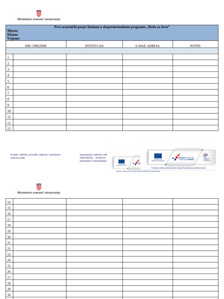 Prvi Savjetnički Posjet-Potpisna Lista-1 | PDF