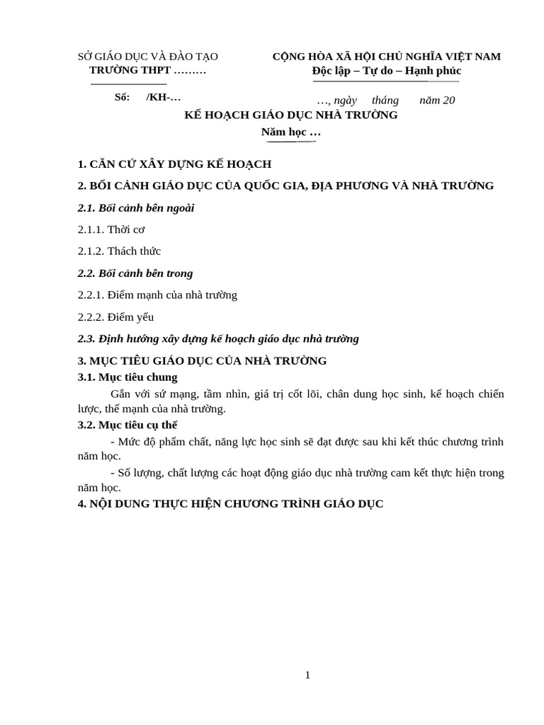 Khung KHGD THPT - Phu Luc 1 | PDF