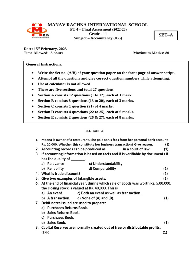 Grade 11 Accountancy Final Exam 2023 | PDF | Debits And Credits ...