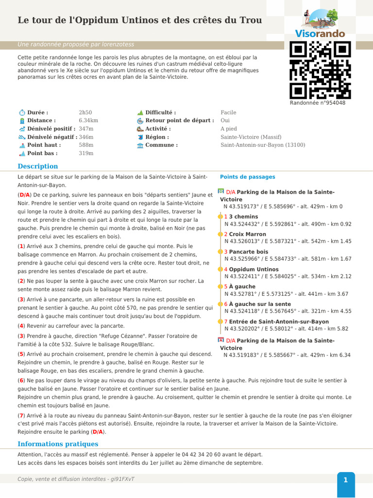 Randonnee Le Tour de L Oppidum Untinos Et Des Cret | PDF