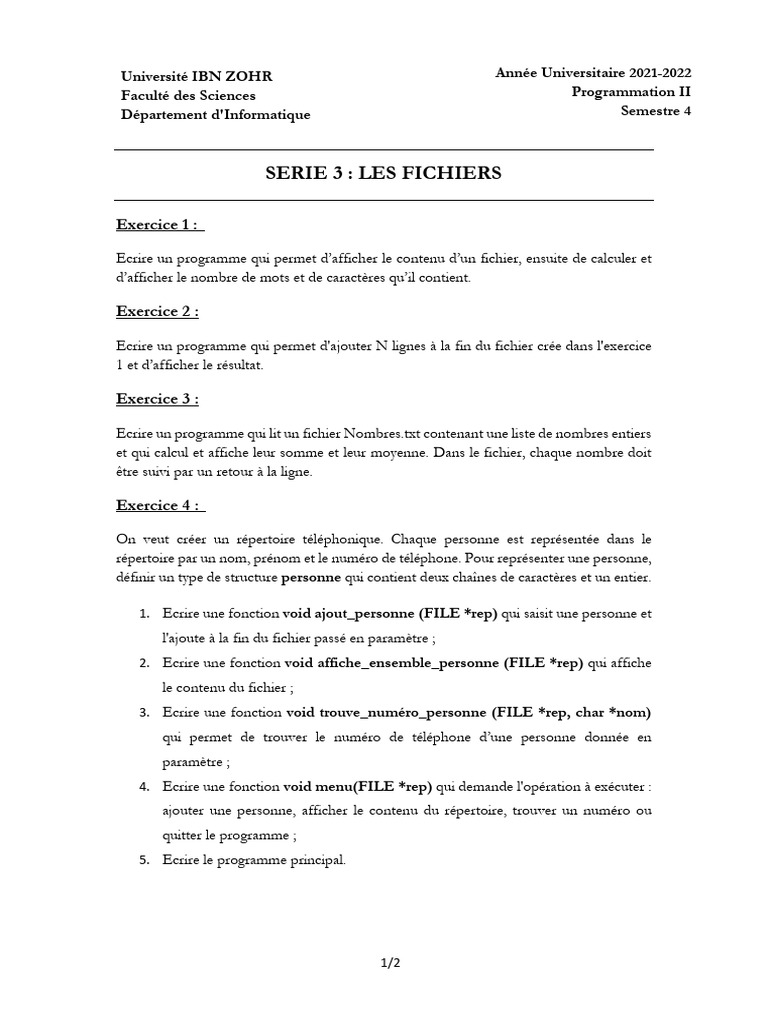 TD TP 3 Prog2 Fichiers | PDF