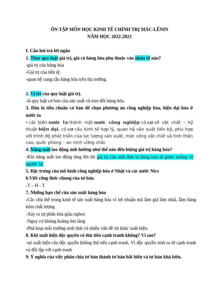 ôn tập KTCT NH 2022-2023 | PDF