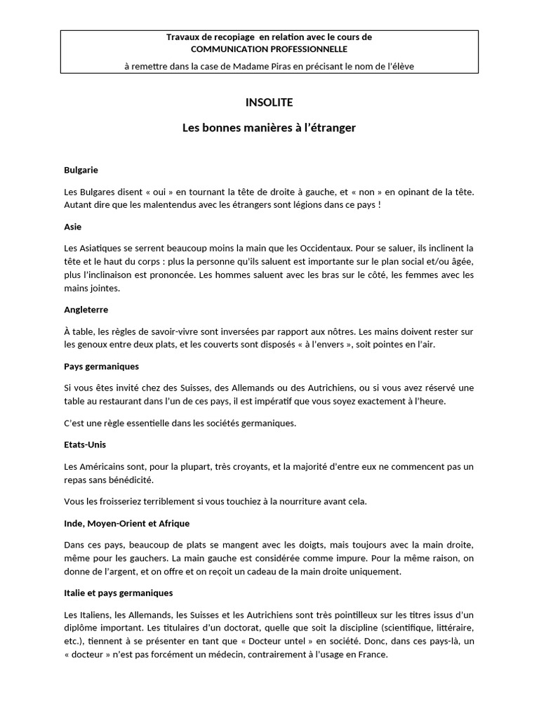 Bonnes Manières Insolite | PDF