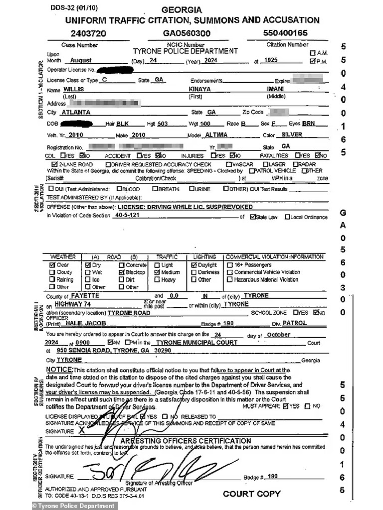 Kinaya Willis Traffic Citation | PDF