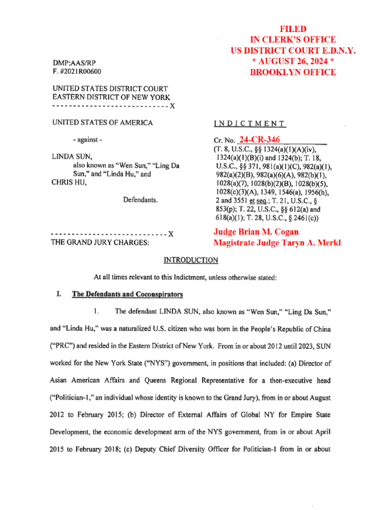 Indictment of Linda Sun and Chris Hu | PDF | Taiwan | Law