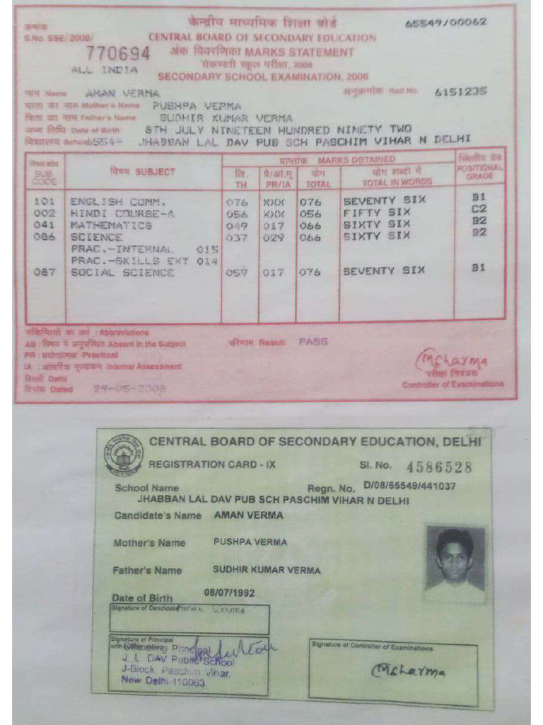 10th Marksheet - AMAN VERMA | PDF